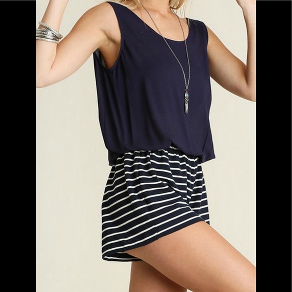 Umgee | Pants & Jumpsuits | Nwt Umgee Navy Stripe Scoop Neck Romper ...